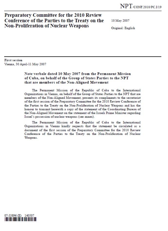Note Verbale From Cuba On Behalf Of NAM On Issues Related To The Middle Note Verbale From Cuba On Behalf Of NAM On Issues Related To The Middle